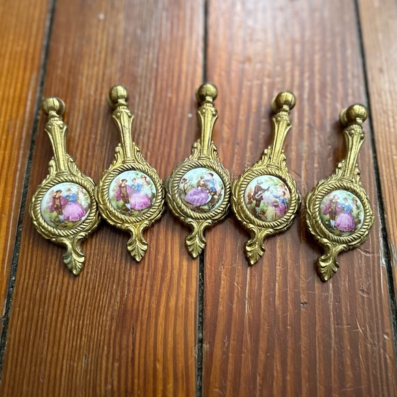 Antique | Accents | Antique Porcelain And Bronze Baroque Drop Pulls Set ...
